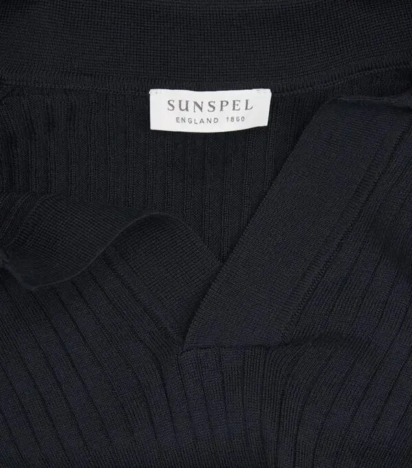 Sunspel Silk-cotton Long-sleeve Polo Shirt - Navy