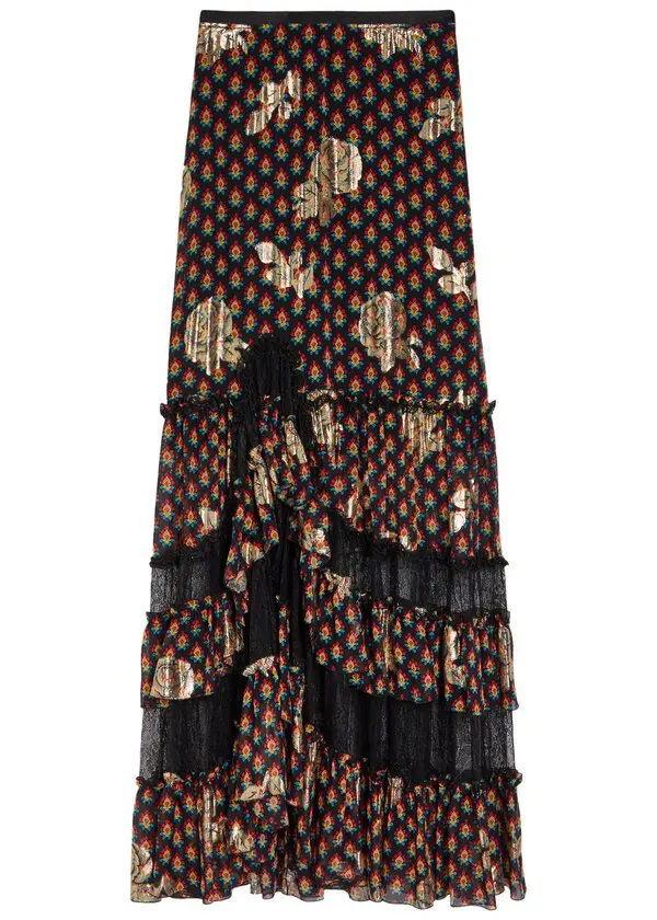 Etro Floral-embroidered Silk Maxi Skirt - Black
