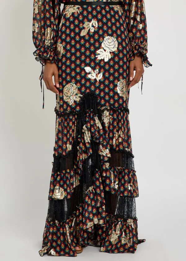 Etro Floral Embroidered Silk Maxi Skirt