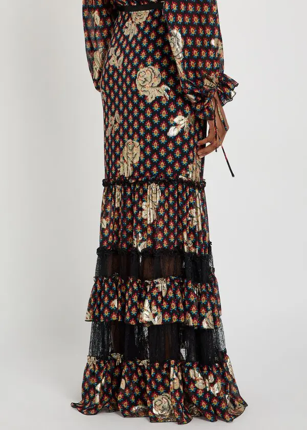 Etro Floral Embroidered Silk Maxi Skirt