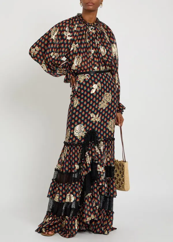 Etro Floral Embroidered Silk Maxi Skirt