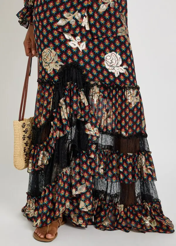 Etro Floral Embroidered Silk Maxi Skirt
