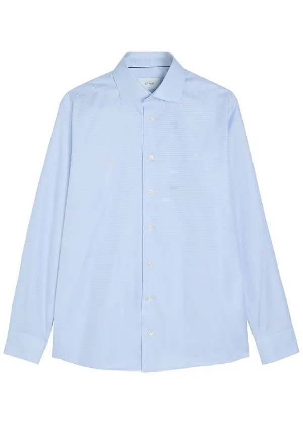 Eton Houndstooth Cotton-twill Shirt - Light Blue