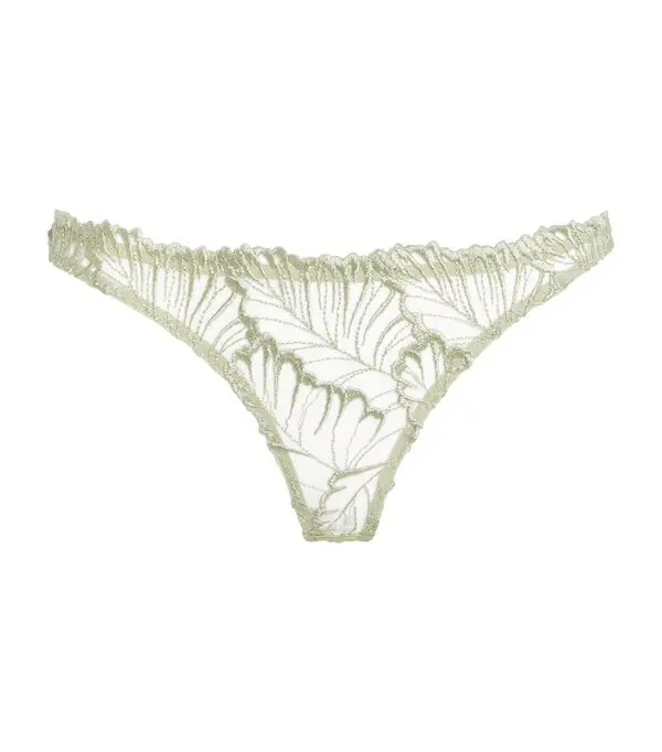 COCO DE MER Lace Laurel Open Briefs - Green