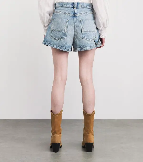 Sandro Suede-trim Denim Shorts - Blue