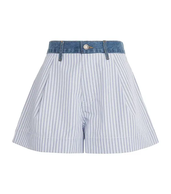 Sandro Poplin Denim-trim Shorts - Blue