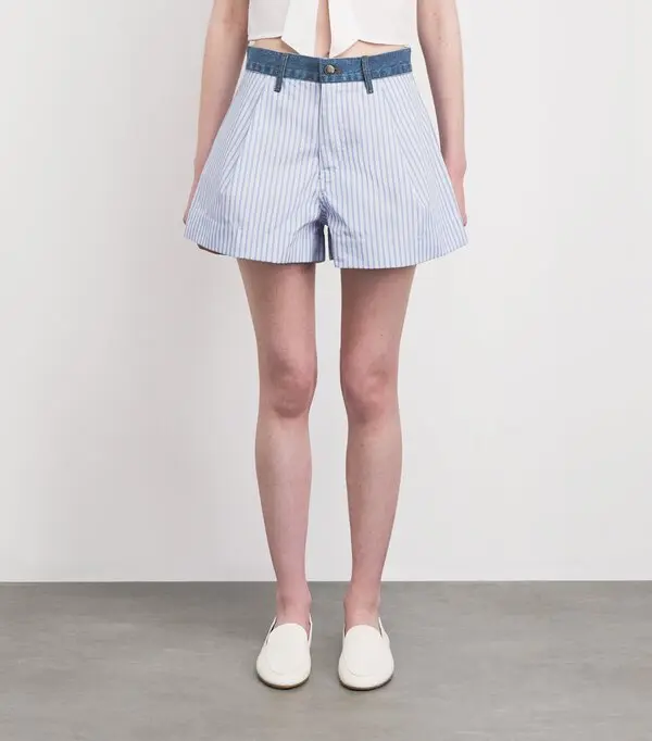Sandro Poplin Denim-trim Shorts - Blue