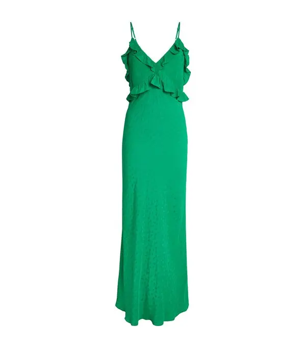 Sandro Ruffled-detail Jacquard Maxi Dress - Green