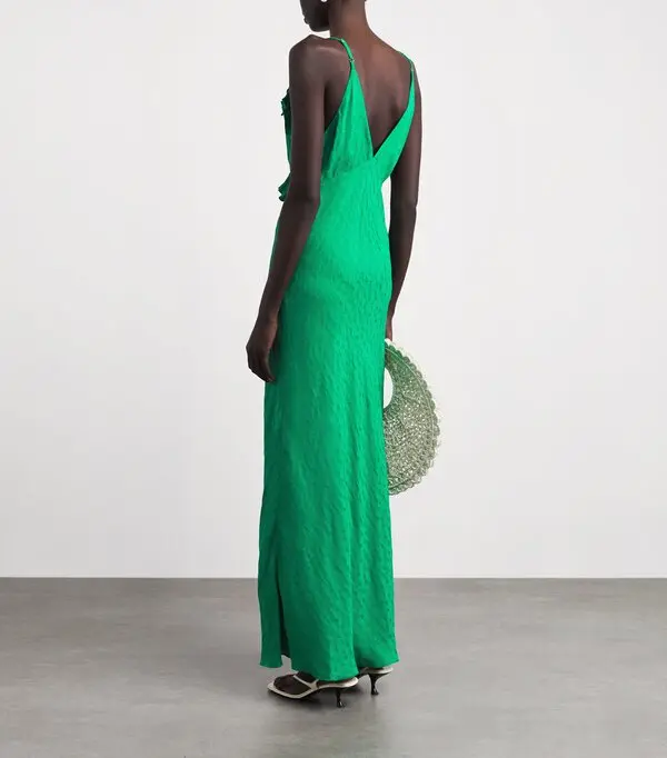 Sandro Ruffled-detail Jacquard Maxi Dress - Green