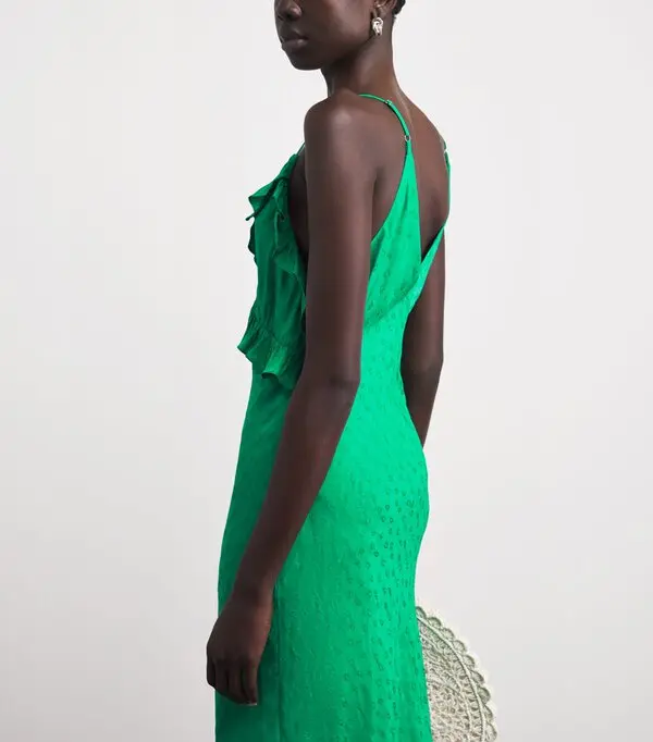 Sandro Ruffled-detail Jacquard Maxi Dress - Green