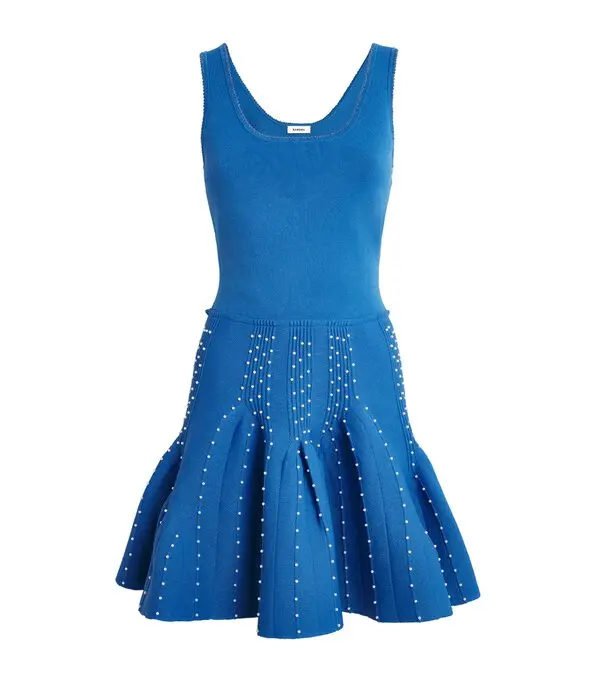 Sandro Embellished Knit Mini Dress - Blue