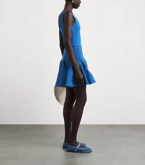 Sandro Embellished Knit Mini Dress - Blue