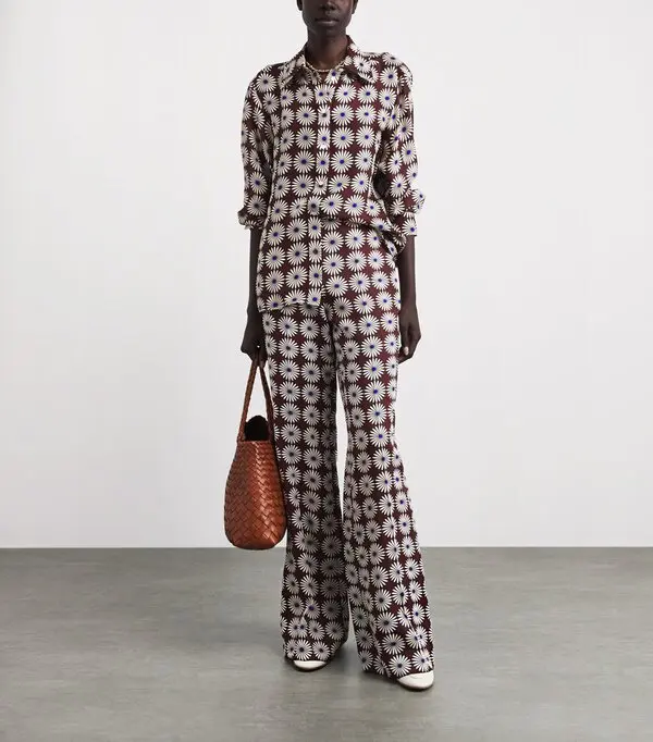 Sandro Floral Print Flared Trousers - Brown