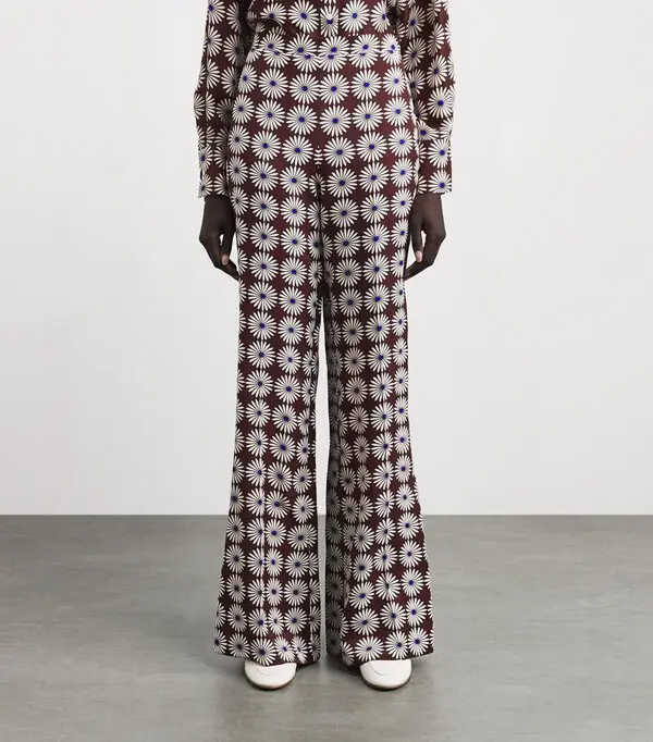 Sandro Floral Print Flared Trousers - Brown