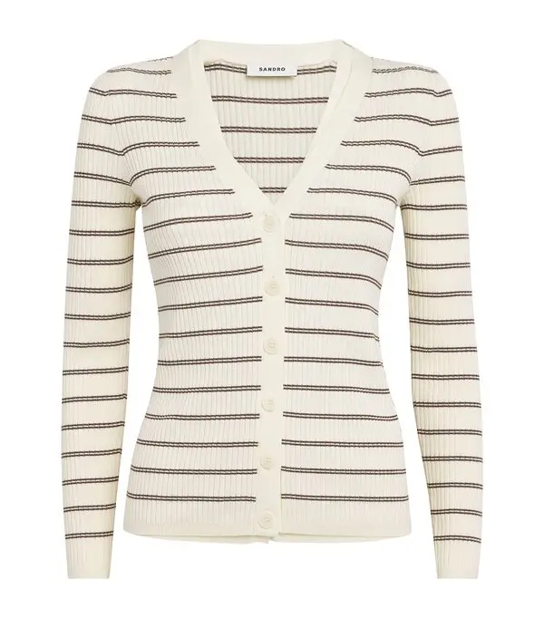 Sandro Ribbed Stripe Cardigan - Beige