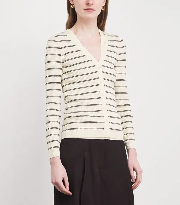 Sandro Ribbed Stripe Cardigan - Beige