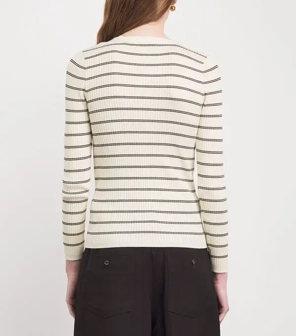 Sandro Ribbed Stripe Cardigan - Beige