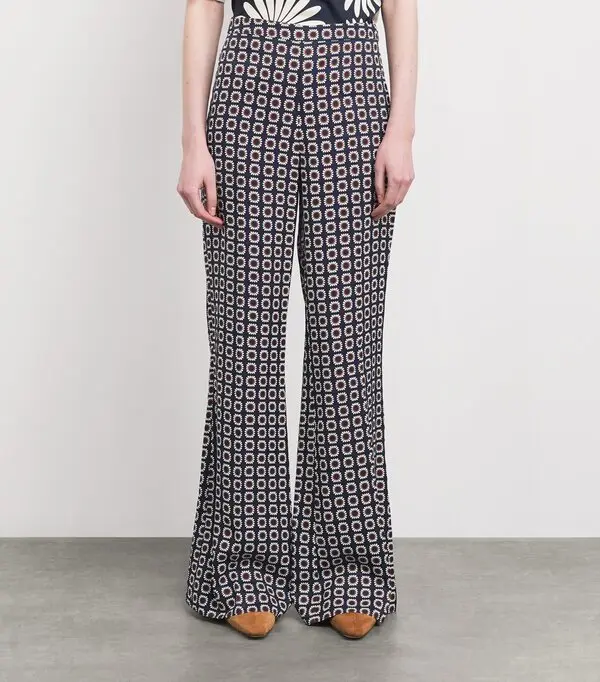Sandro Floral Print Flared Trousers - Blue