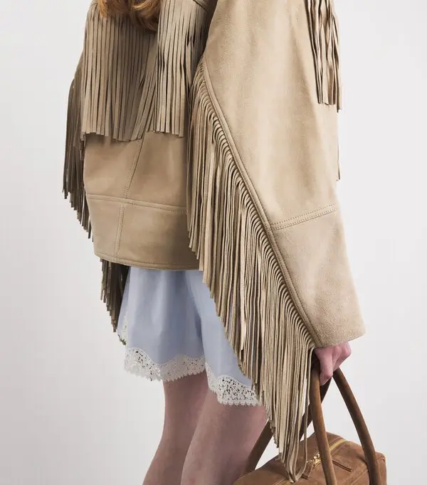 Sandro Suede Fringed Jacket - Beige