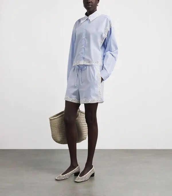 Sandro Cotton Lace-detail Shorts - Blue