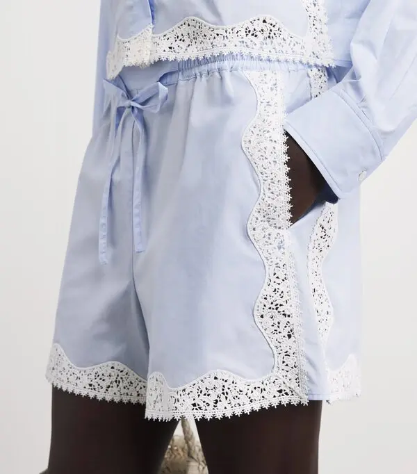 Sandro Cotton Lace-detail Shorts - Blue