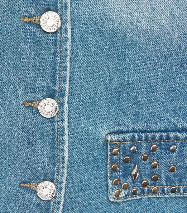 Sandro Embellished Denim Waistcoat - Blue
