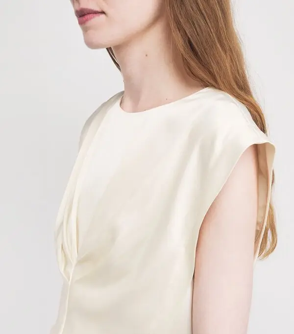 Sandro Satin Pleated Crop Top - Beige