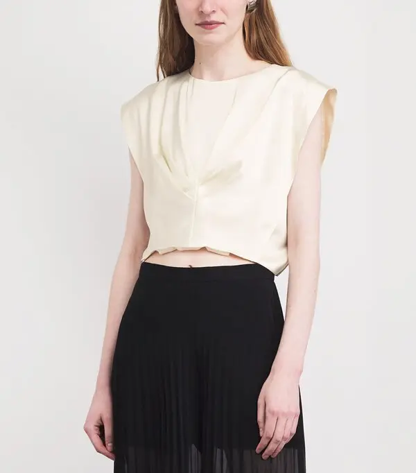 Sandro Satin Pleated Crop Top - Beige