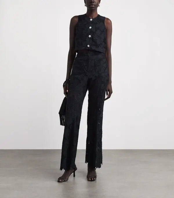 Sandro Guipure Lace Flared Trousers - Black