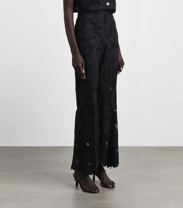 Sandro Guipure Lace Flared Trousers - Black