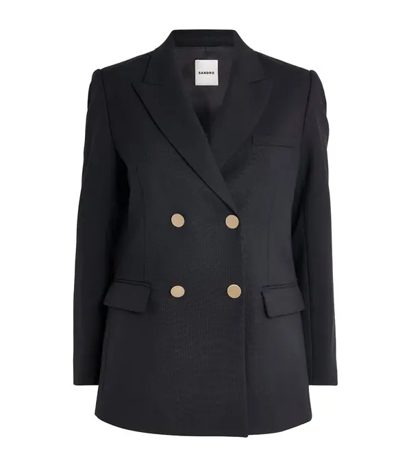 Sandro Virgin Wool Double-breasted Blazer - Black