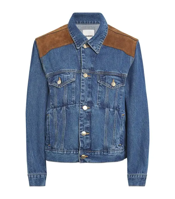 Sandro Suede-trim Denim Jacket - Blue