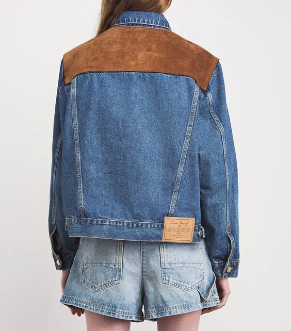 Sandro Suede-trim Denim Jacket - Blue