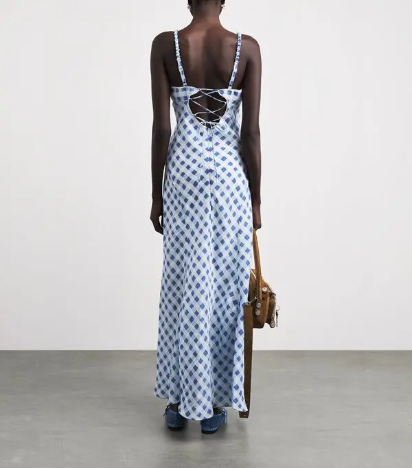 Sandro Linen-blend Gingham Maxi Dress - Blue