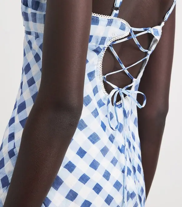 Sandro Linen-blend Gingham Maxi Dress - Blue