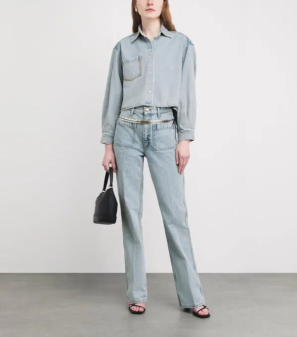 Sandro Embellished Denim Shirt - Blue