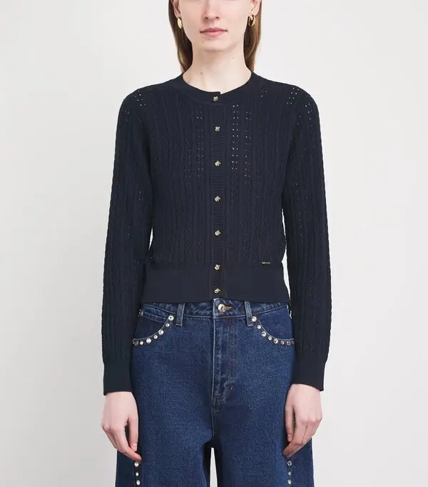 Sandro Cropped Openwork Cardigan - Blue