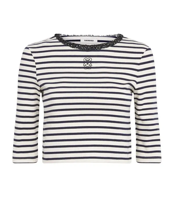 Sandro Stretch-cotton Stripe Crop Top