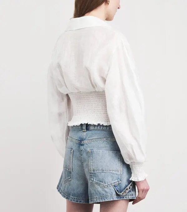 Sandro Linen-blend Smocked Shirt - Beige