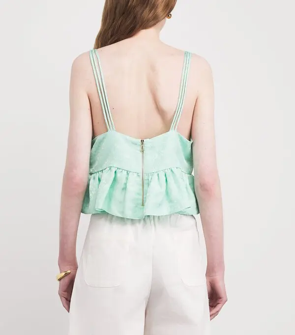 Sandro Floral Jacquard Crop Top - Green