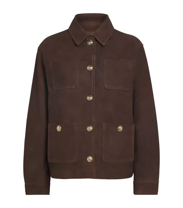 Sandro Suede Jacket With Pocket Details - Brown