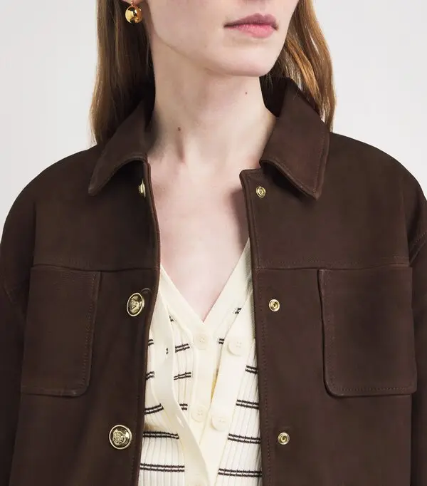 Sandro Suede Jacket With Pocket Details - Brown