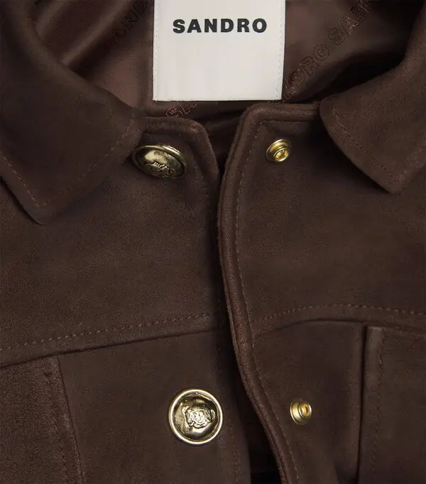 Sandro Suede Jacket With Pocket Details - Brown