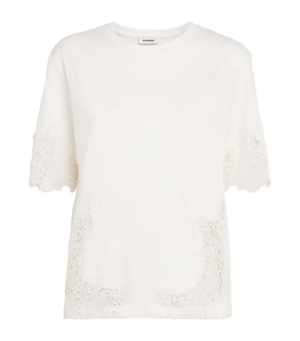 Sandro Cotton Lace T-shirt - Beige