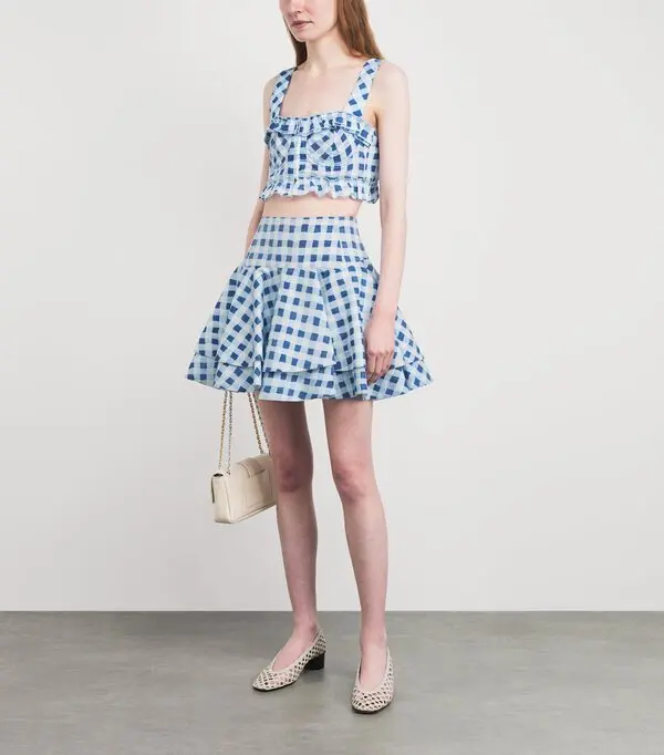 Sandro Linen-blend Ruffle Mini Skirt - Blue