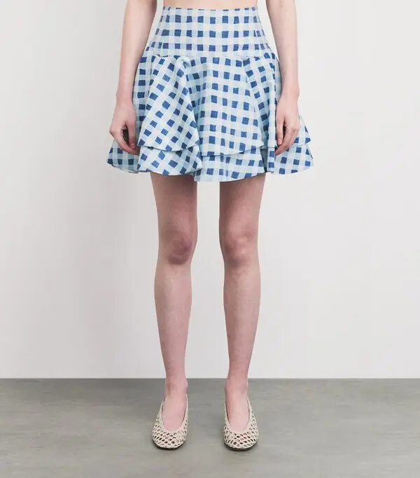 Sandro Linen-blend Ruffle Mini Skirt - Blue