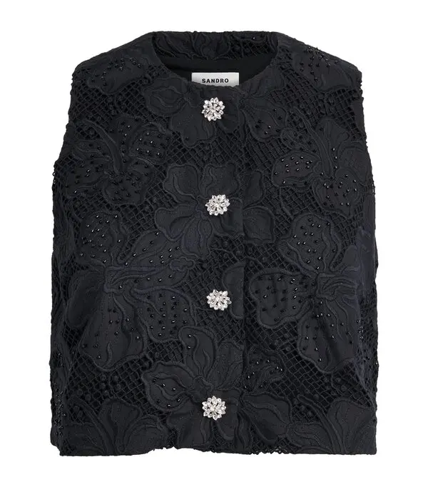 Sandro Embroidered Guipure Top