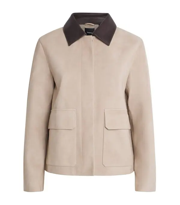 Theory Suede Trucker Jacket - Brown