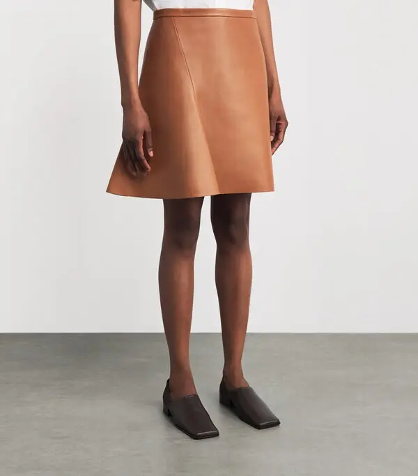 Theory Lambskin Mini A-line Skirt - Brown