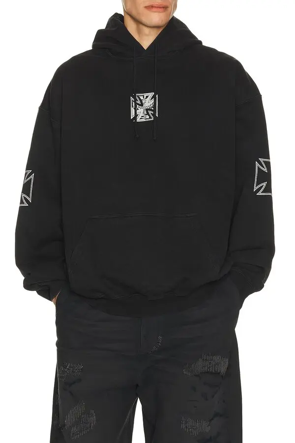 Vetements Tripple Biker Cross Logo Hoodie - Black